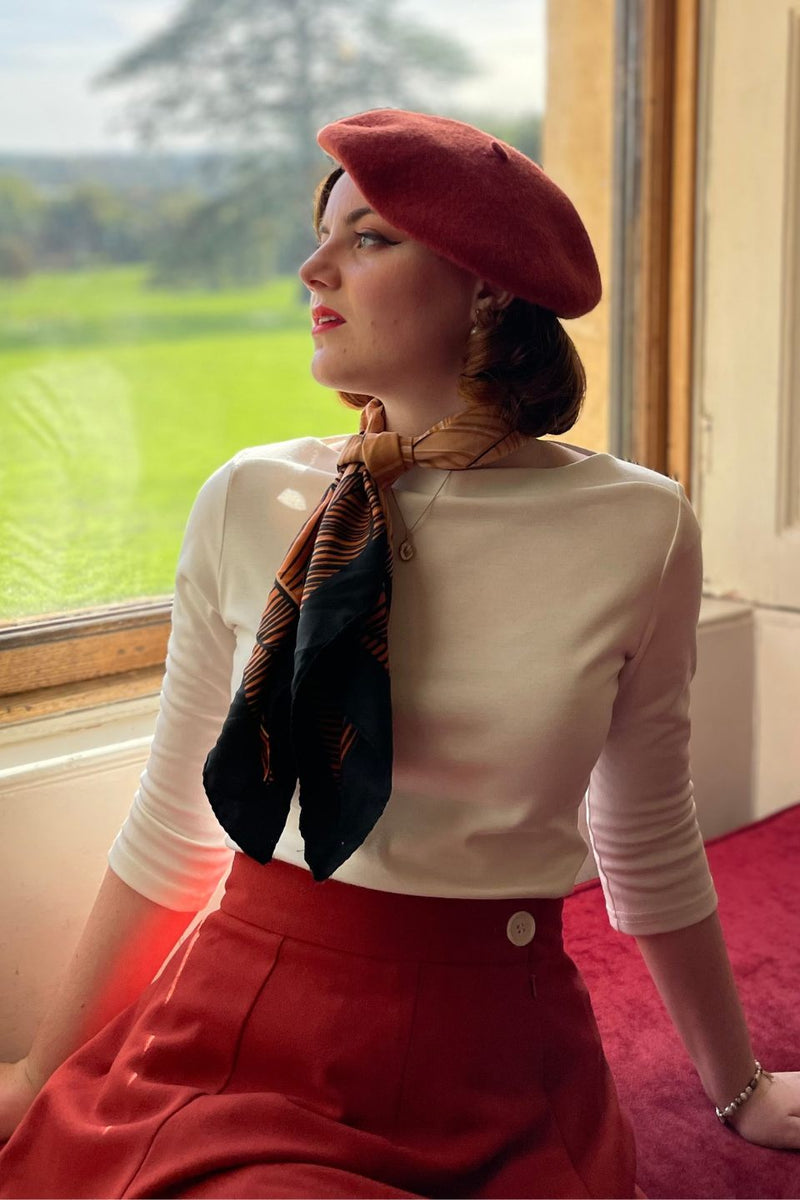 50s Style Quarter Sleeves Janet Slash Neck Top In Cream | Retro Pin Up ...